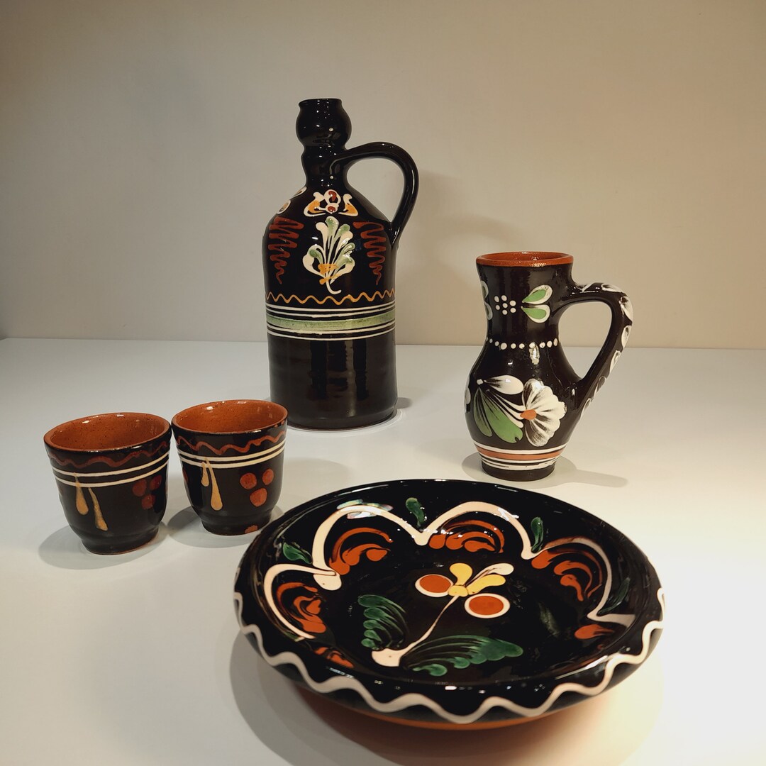 Hungarian Vintage Folk Pottery Ceramic Gift Set Kitchen Farmhouse Decor ...