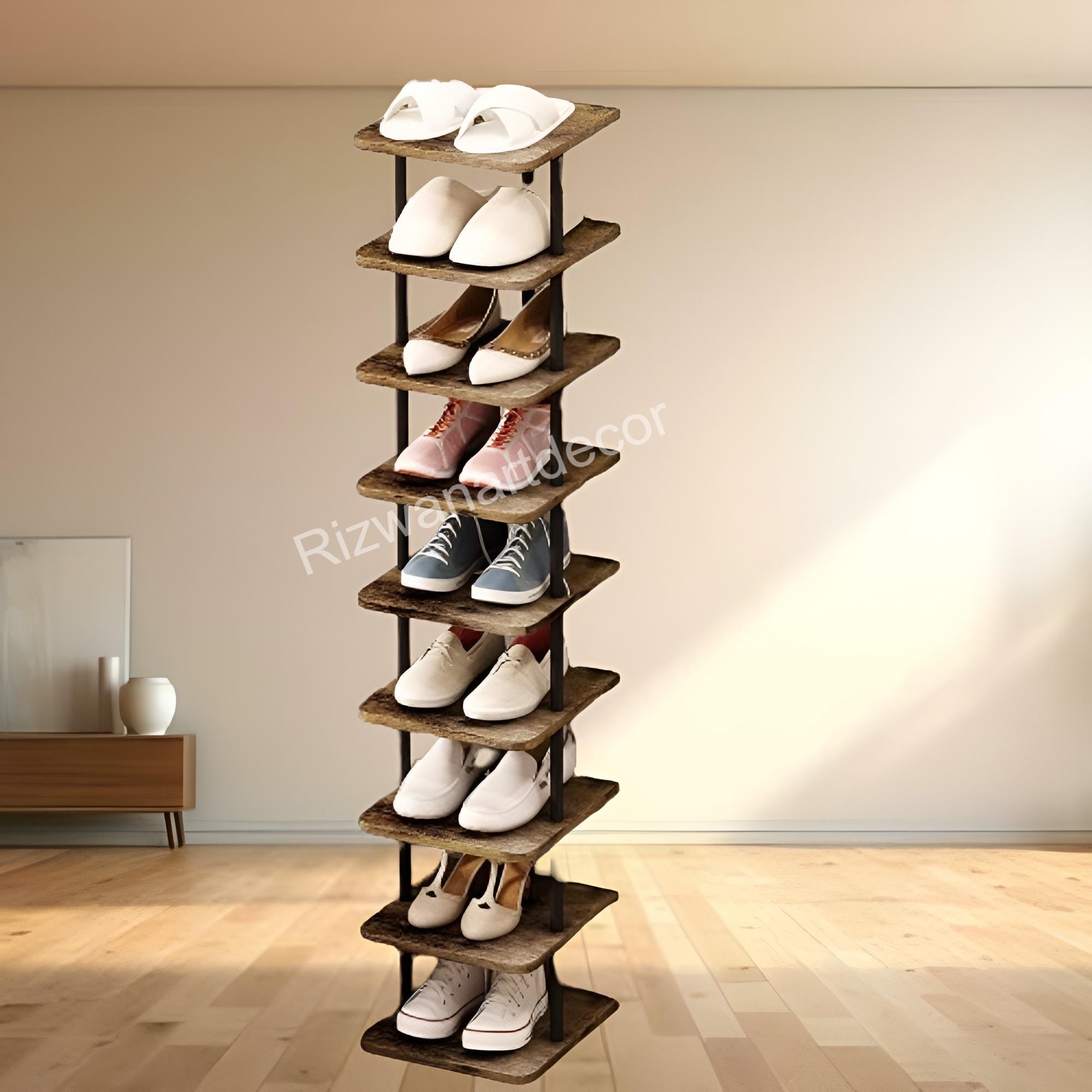 Wooden Multi Tier Shoe Rack Entryway Shoe Rack Shoe Storage Tall Shoe ...