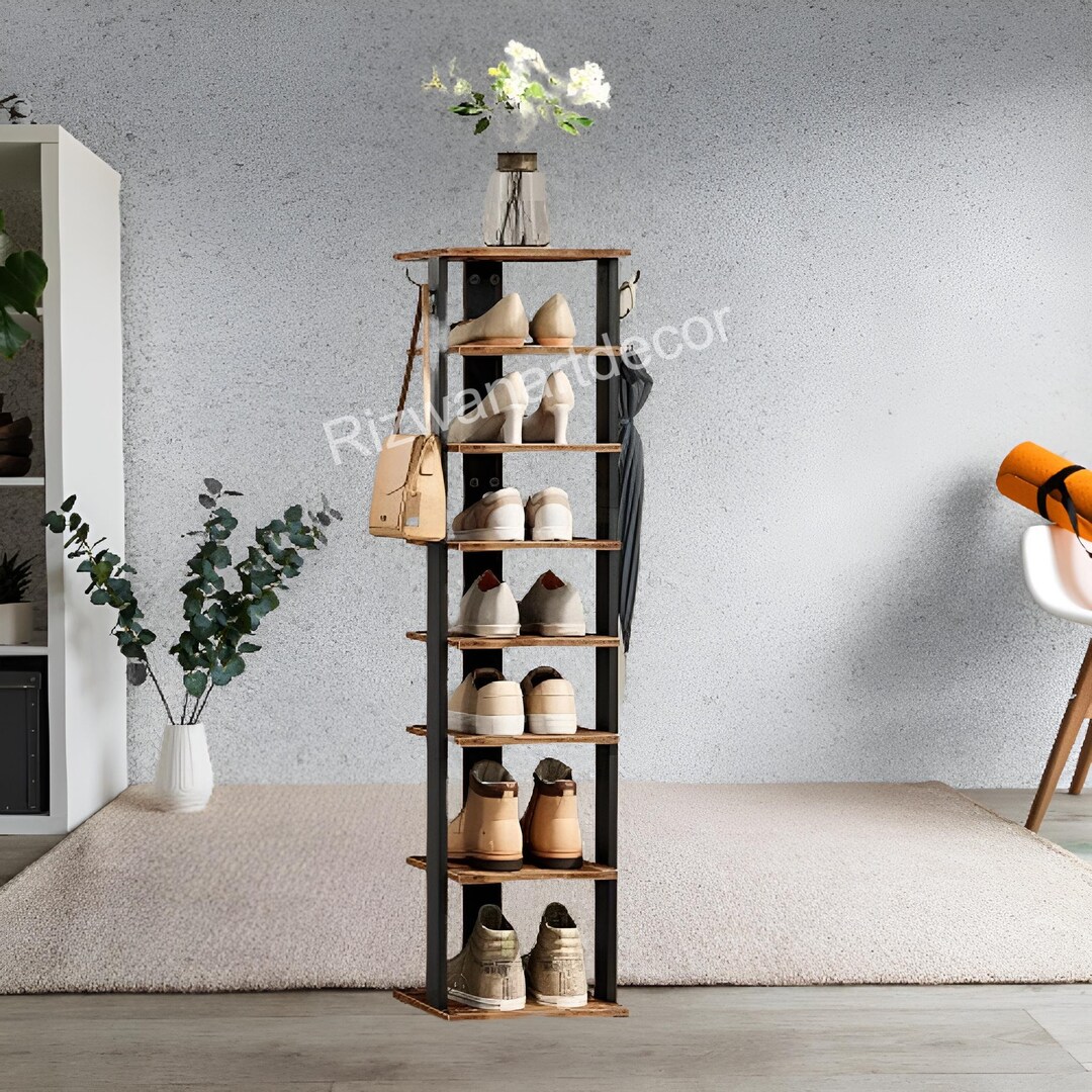 8 Tier Wooden Tall Shoe Rack Vertical Shoe Rack Entryway Shoe Rack Shoe ...