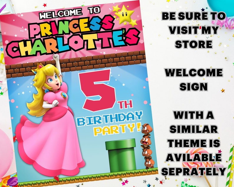 Princess Peach Thank You Card Easy Editable Instant Download Digital ...