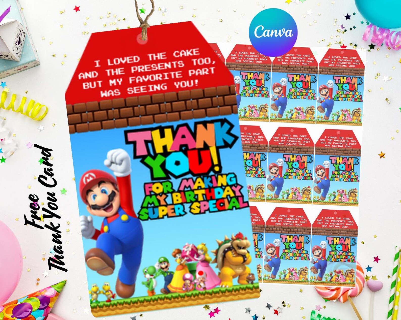 Super Mario Birthday Party Bundle - Editable Invitation, Thank You Card ...