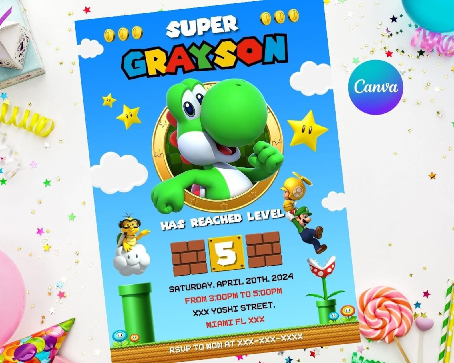Yoshi Birthday Invitation Easy Editable Instant Download Digital ...