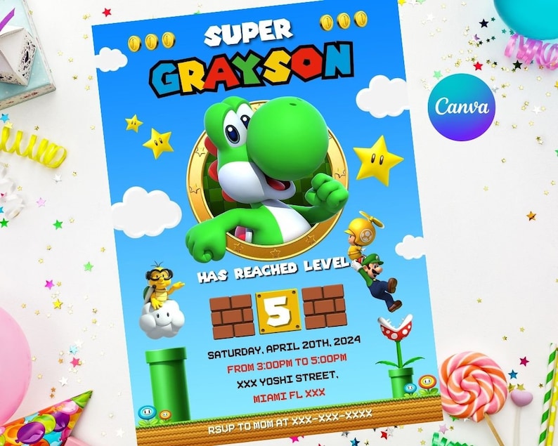 Yoshi Birthday Invitation Easy Editable Instant Download Digital ...
