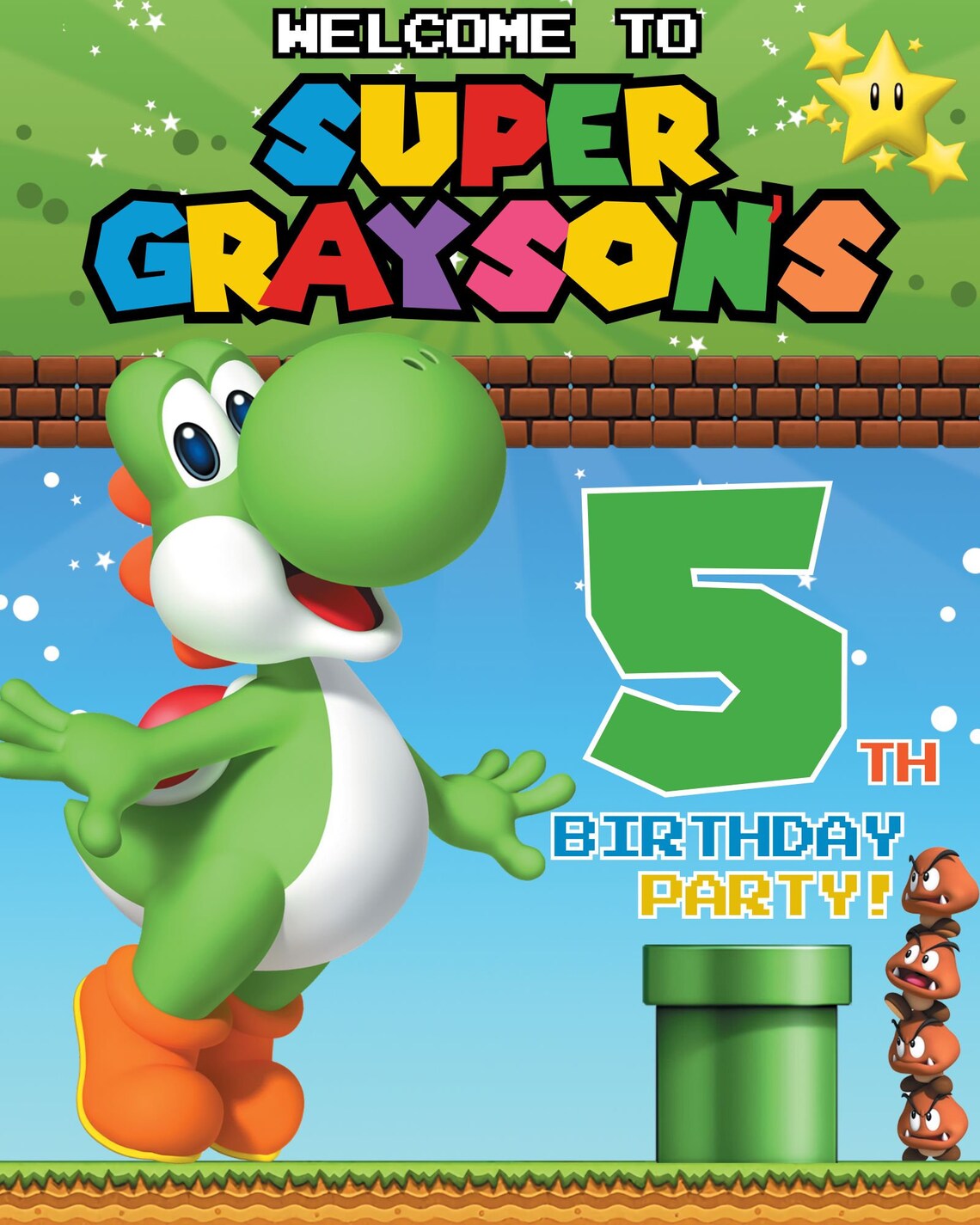 Yoshi Birthday Door Banner Welcome Sign Easy Editable Instant Download ...