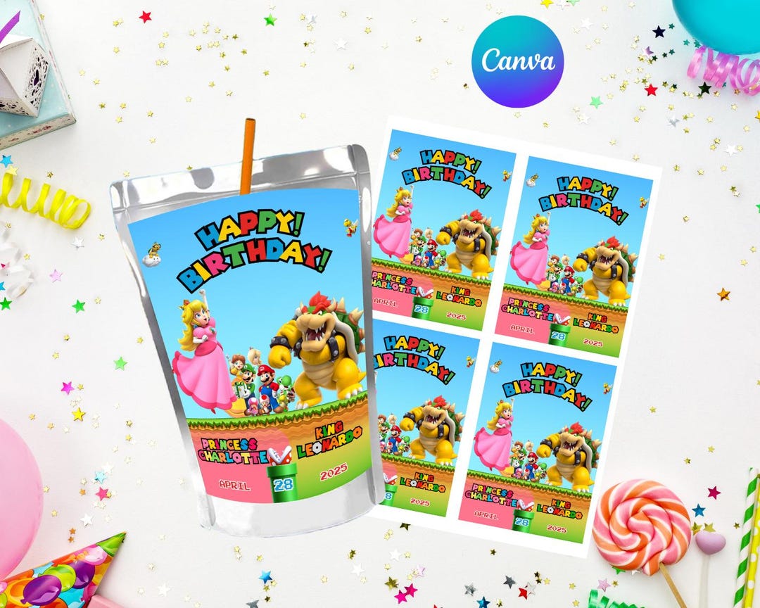 Princess Peach & Bowser Juice Labels – Printable Capri Sun Stickers ...