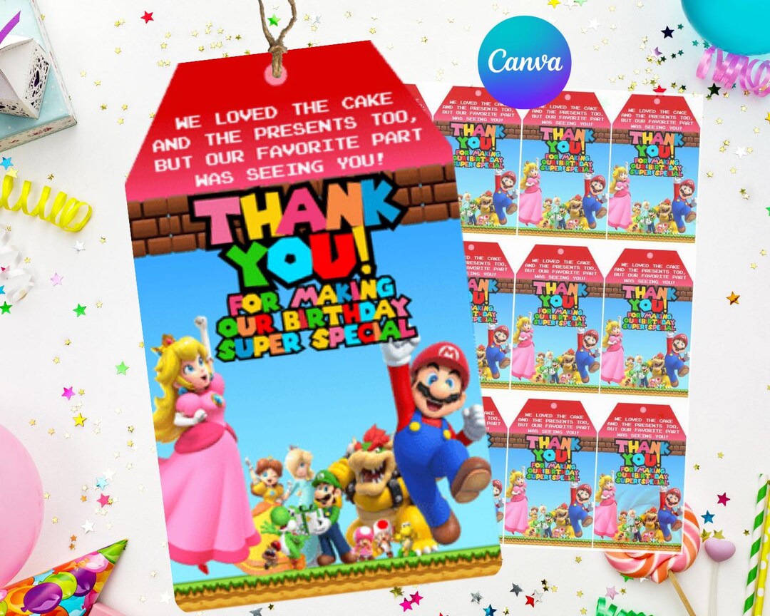 Mario and Princess Peach Thank You Card • Sibling Boy and Girl Birthday ...