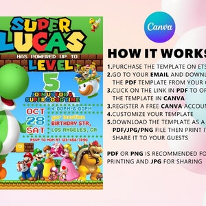 Yoshi Birthday Invitation Easy Editable Instant Download Digital ...