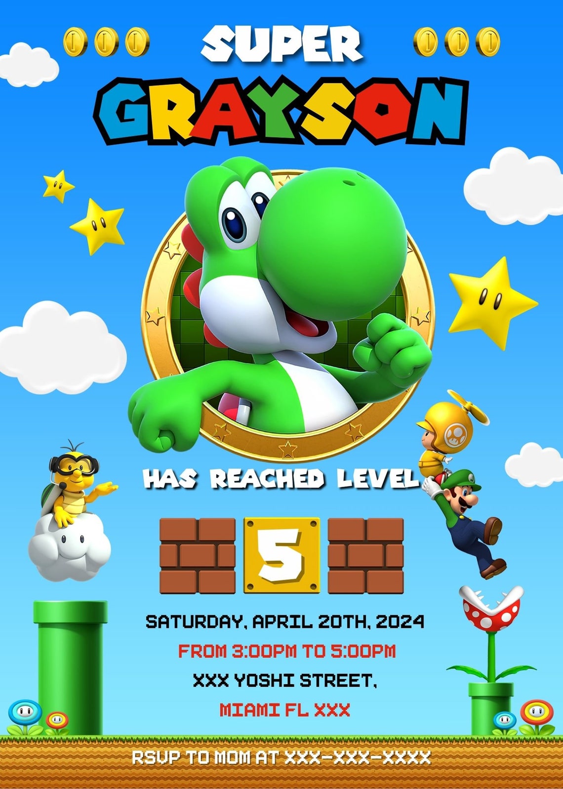 Yoshi Birthday Invitation Easy Editable Instant Download Digital ...