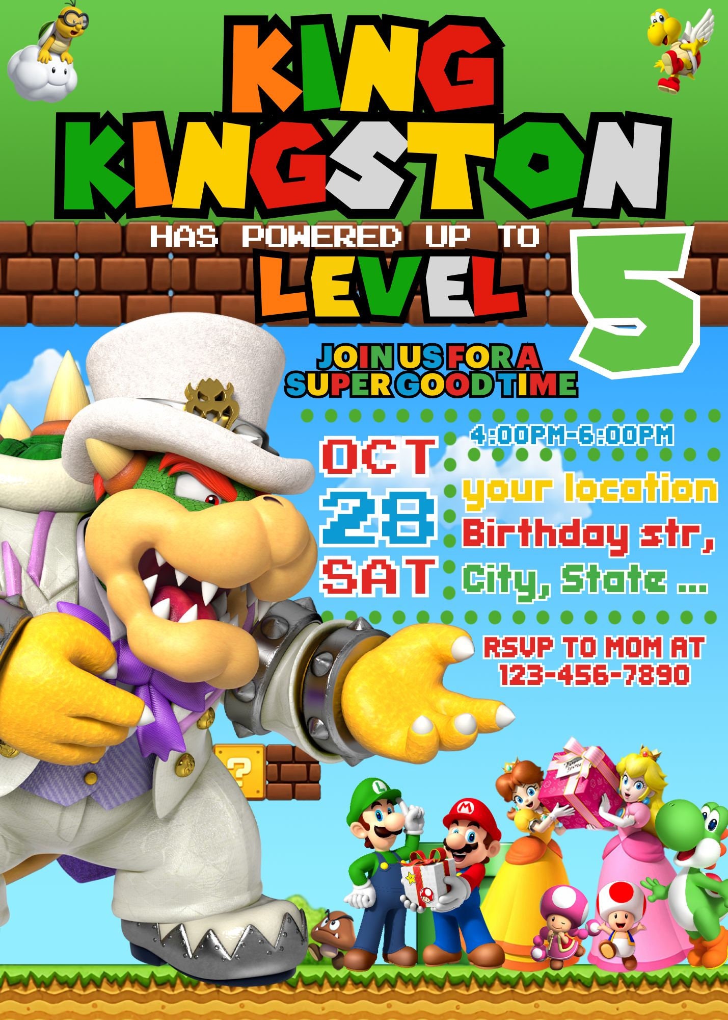 Bowser Birthday Invitation Easy Editable Instant Download Digital ...
