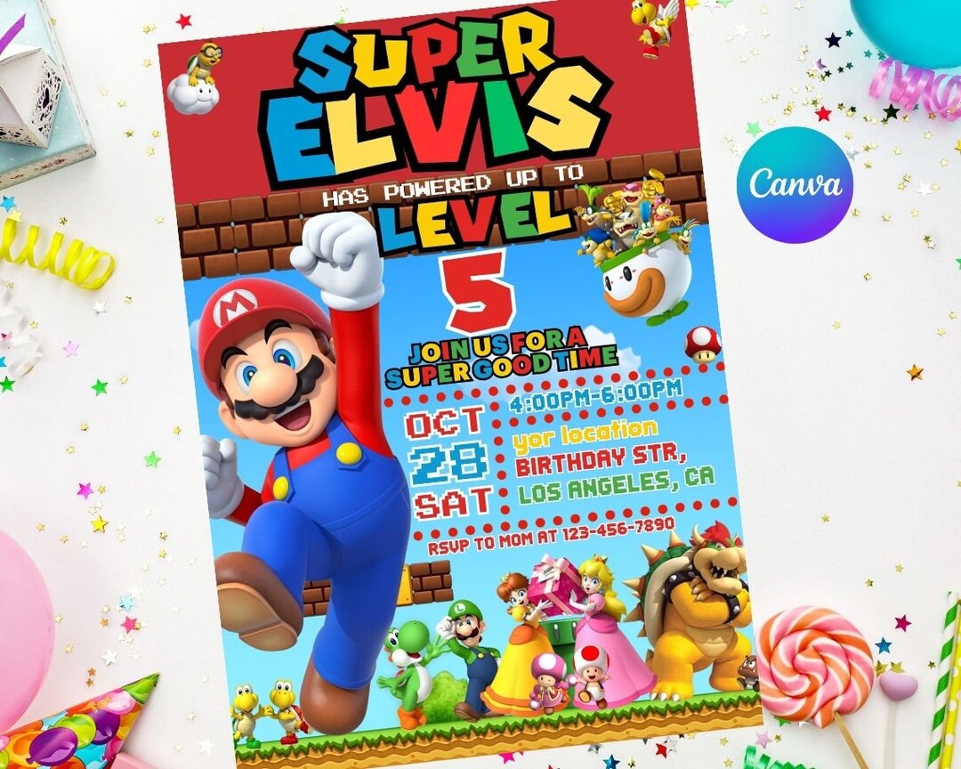 Super Mario Birthday Invitation Easy Editable Instant Download Digital ...