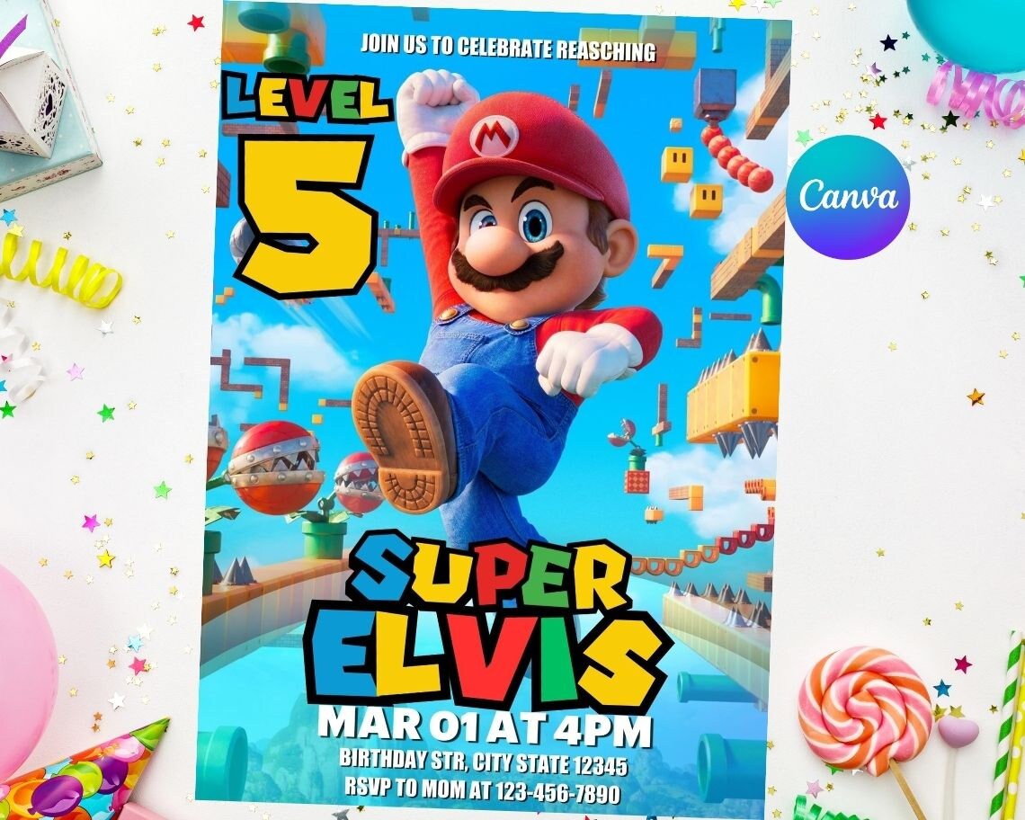Editable Mario Birthday Invitate • Mar Io Birthday Invit • Printable ...