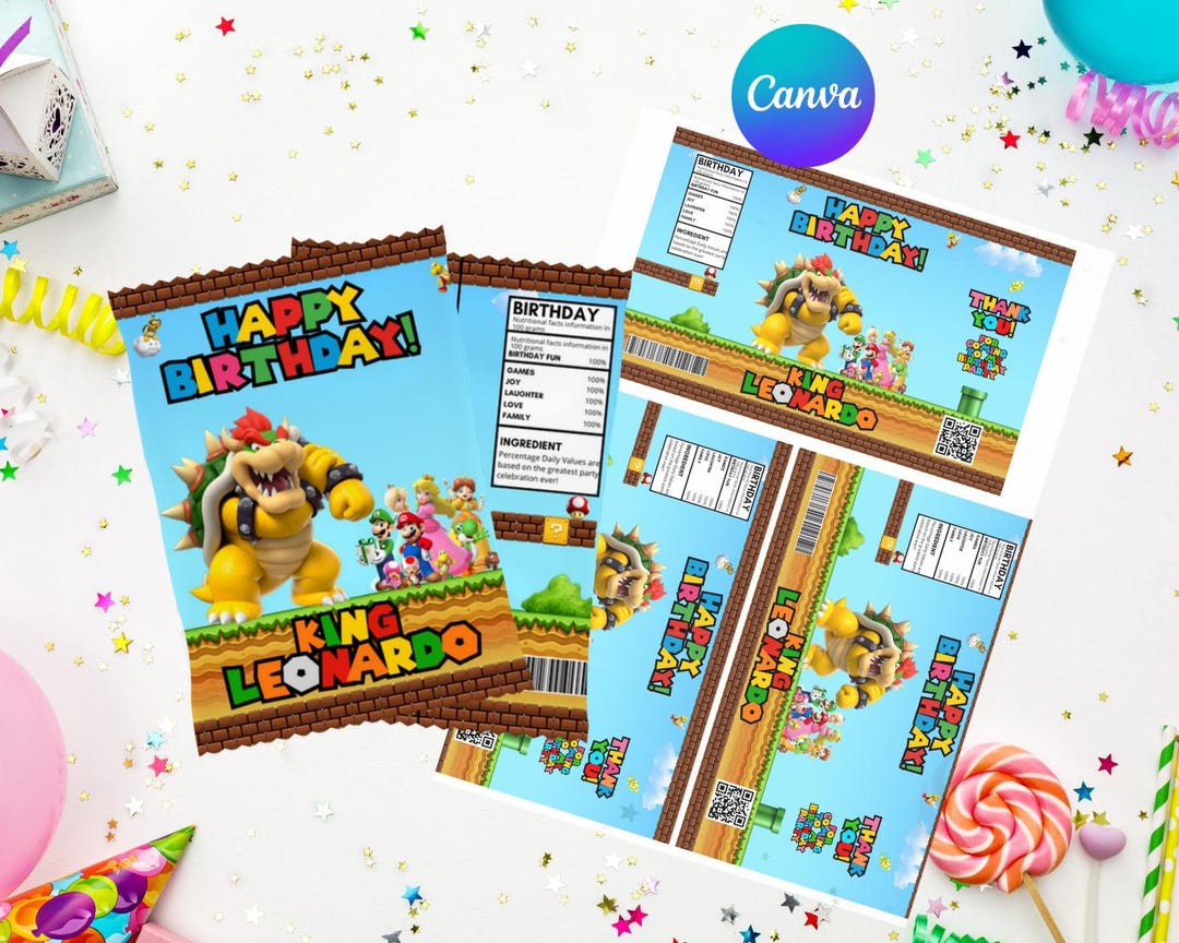Bowser Fruit Snack Label Printable | Birthday Party Favor | Instant ...