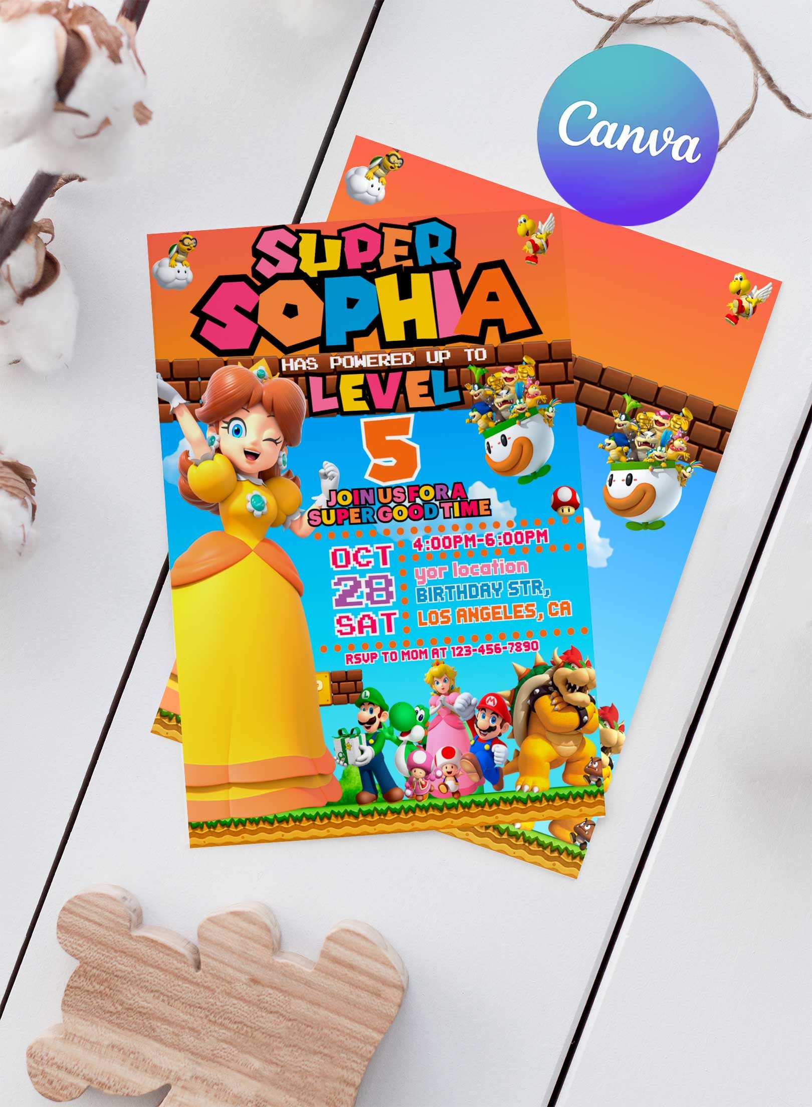 Princess Daisy Birthday Invitation Easy Editable Instant Download ...