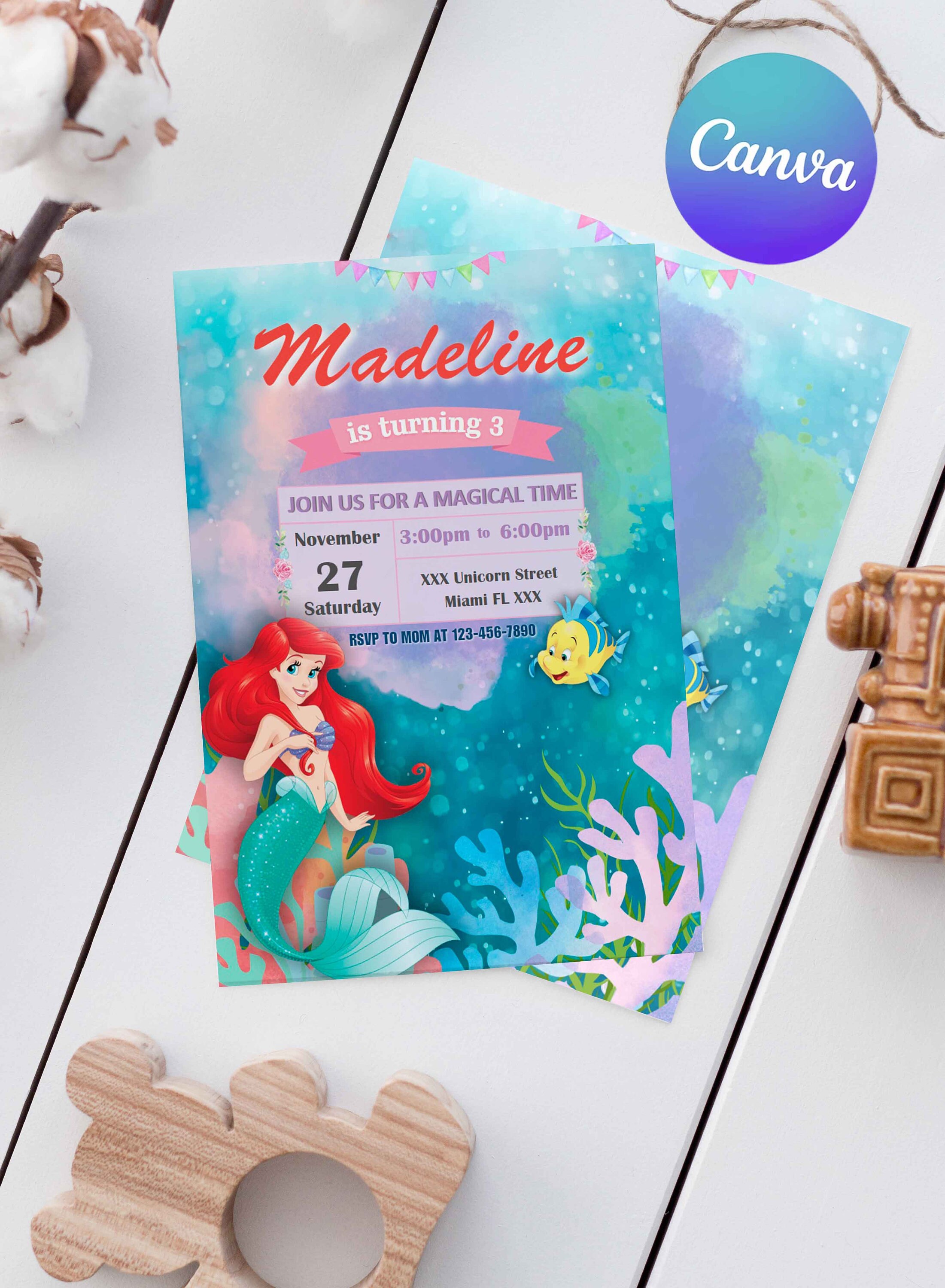 The Little Mermaid Ariel Invitation Easy Editable Instant Download ...