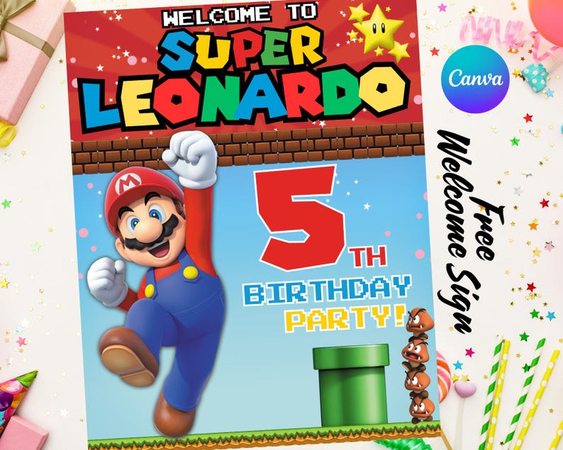 Super Mario Birthday Party Bundle - Editable Invitation, Thank You Card ...