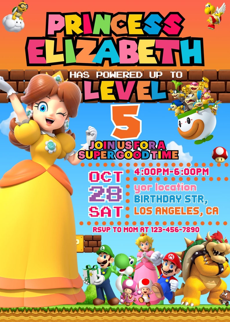 Princess Daisy Birthday Invitation Easy Editable Instant Download ...
