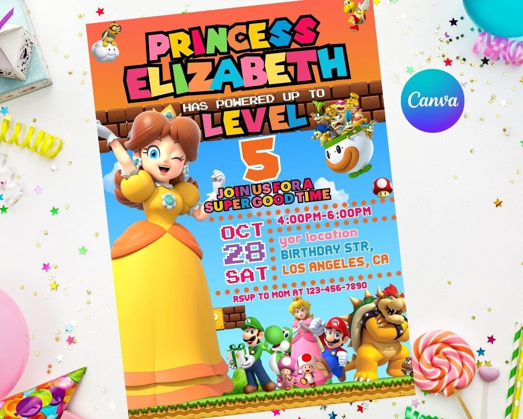 Princess Daisy Birthday Invitation Easy Editable Instant Download ...