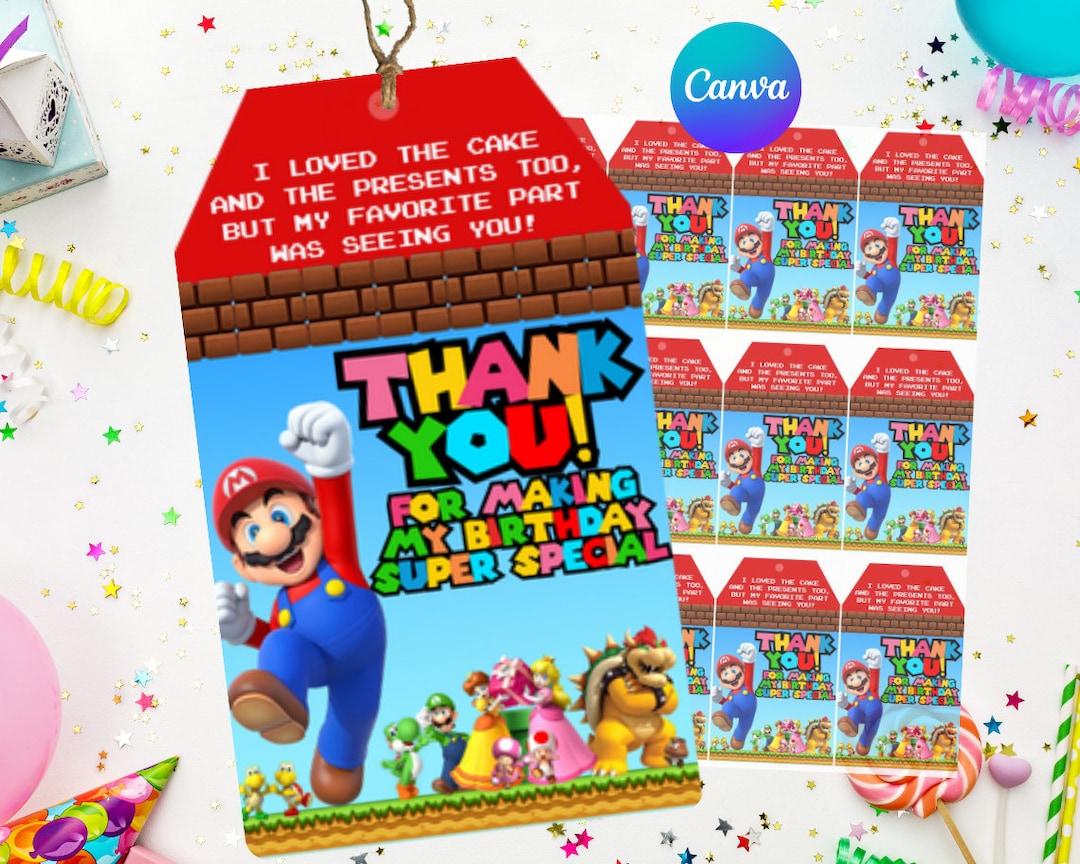 Super Mario Thank You Card Easy Editable Instant Download Digital Printable - Super Mario ...