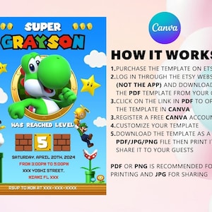 Yoshi Birthday Invitation Easy Editable Instant Download Digital ...