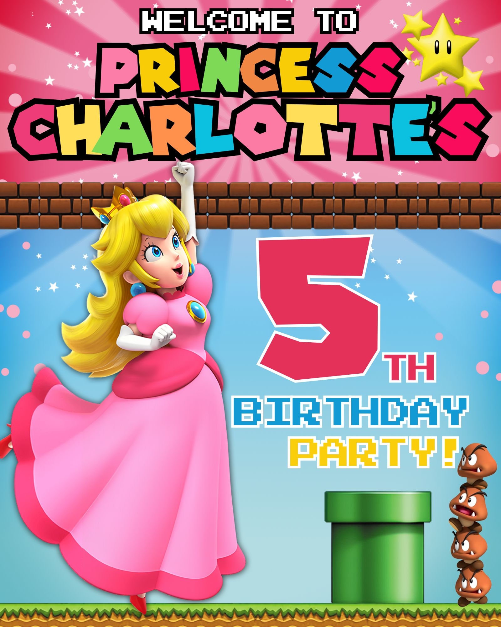 Princess Peach Birthday Door Banner Welcome Sign Easy Editable Instant ...