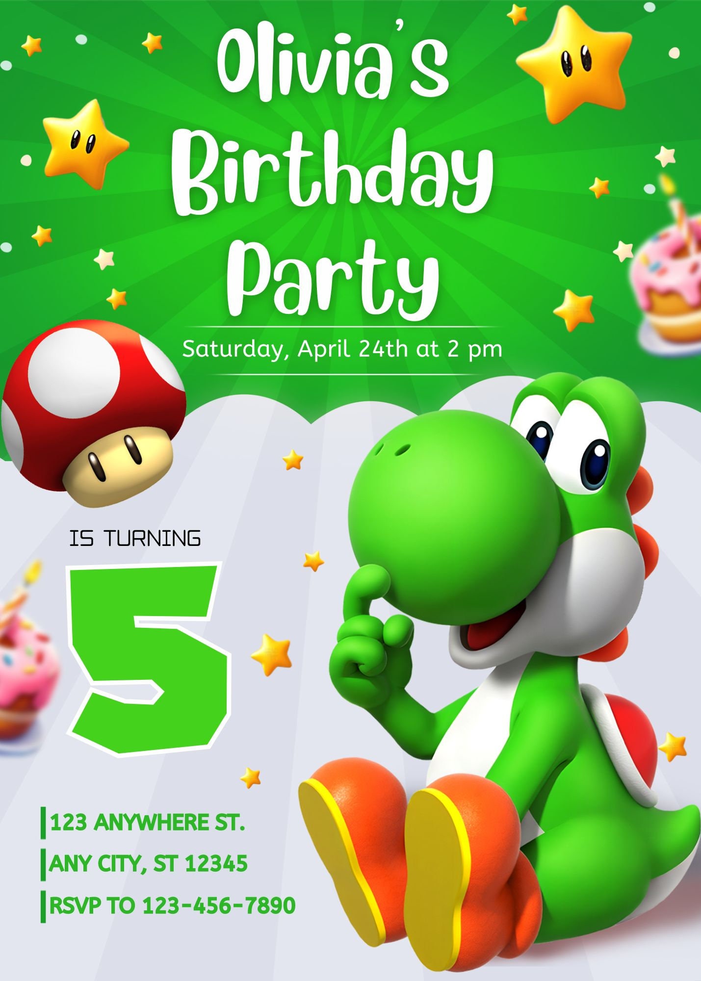 Yoshi Birthday Invitation Easy Editable Instant Download Digital ...