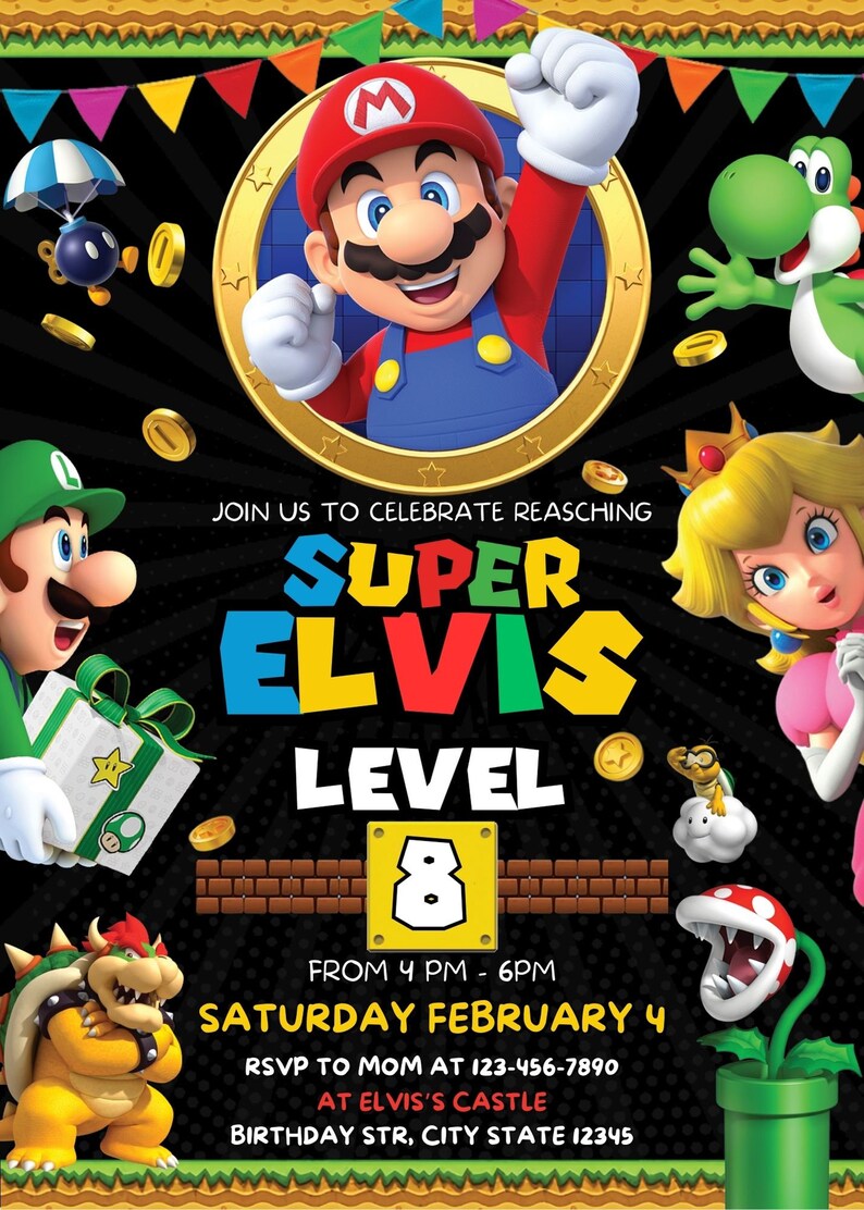Mario Birthday Invitation Easy Editable Instant Download Digital ...