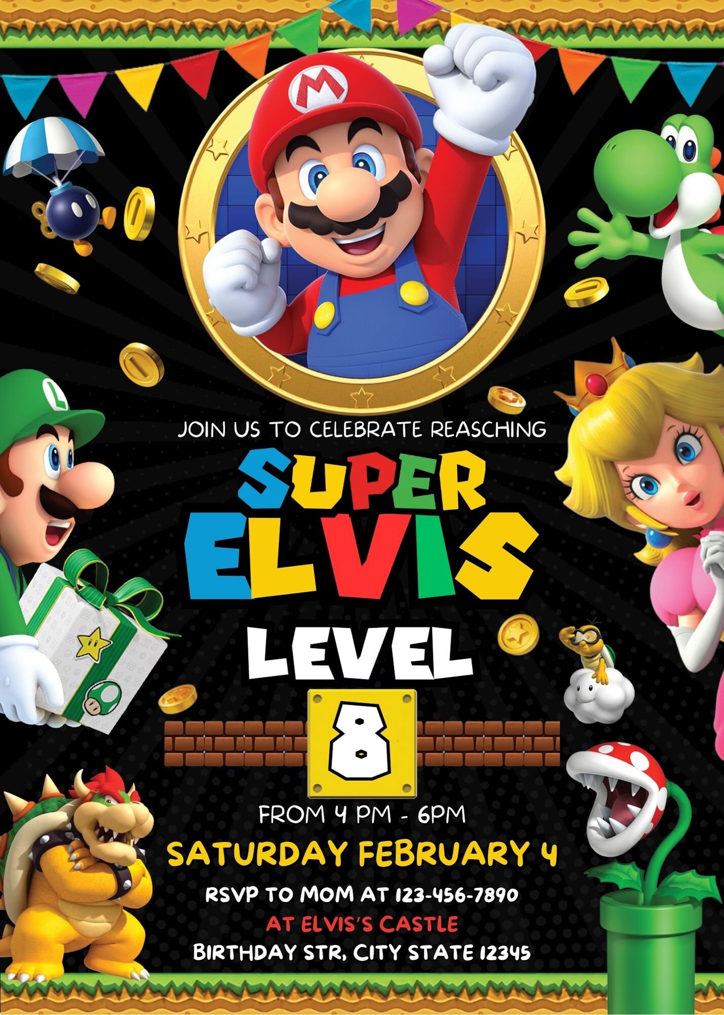 Mario Birthday Invitation Easy Editable Instant Download Digital ...