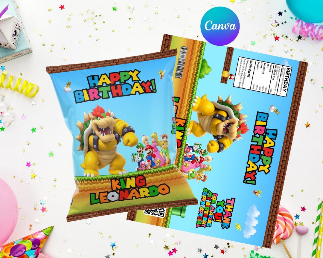 Bowser Chip Bag Party Favor - Printable Party Favor - Easy Editable ...