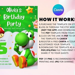 Yoshi Birthday Invitation Easy Editable Instant Download Digital ...