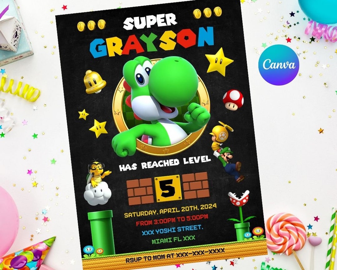 Yoshi Birthday Invitation Easy Editable Instant Download Digital ...