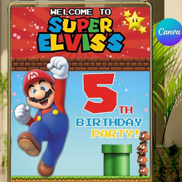 Super Mario Birthday Welcome Sign - Etsy
