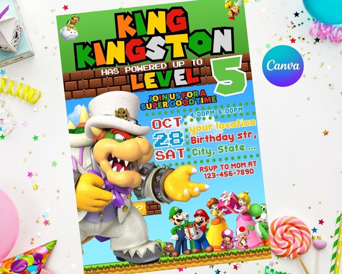 Bowser Birthday Invitation Easy Editable Instant Download Digital ...