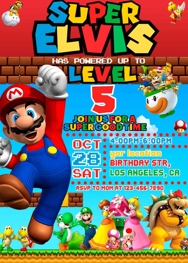 Super Mario Birthday Invitation Easy Editable Instant Download Digital ...