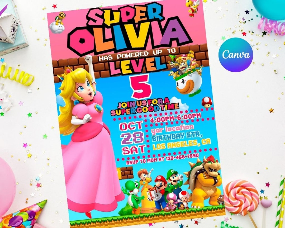 Princess Peach Birthday Invitation Easy Editable Instant Download ...