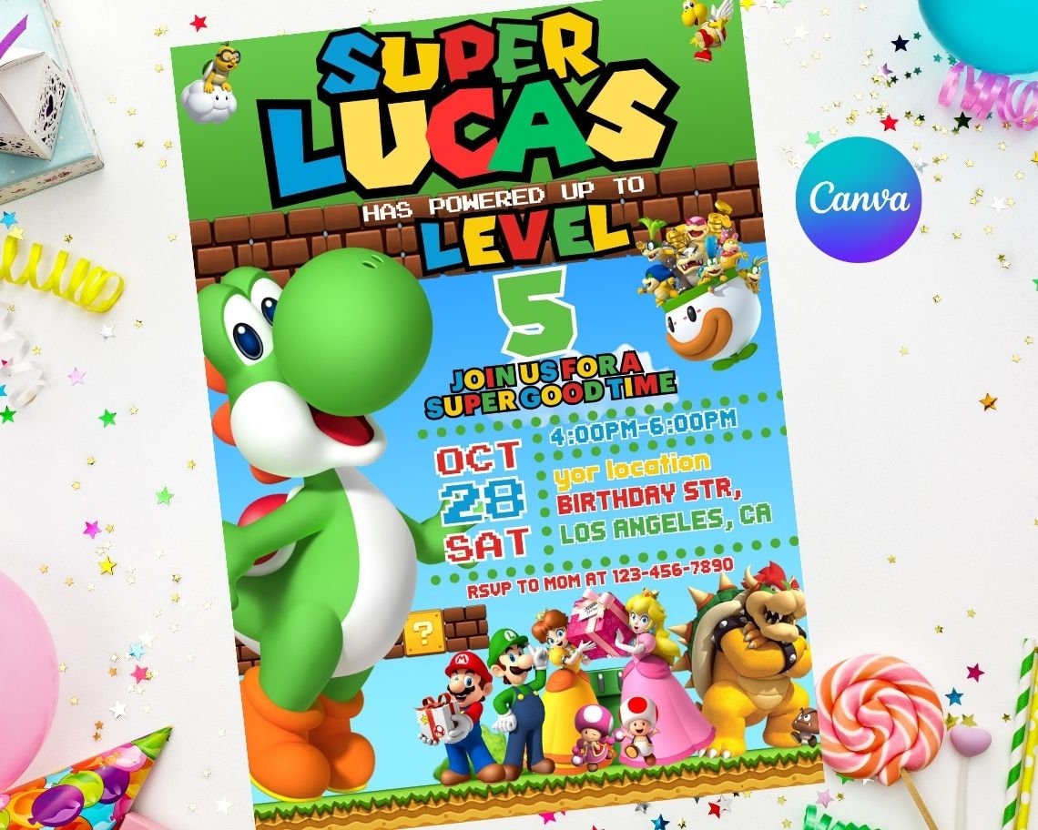 Yoshi Birthday Invitation Easy Editable Instant Download Digital ...