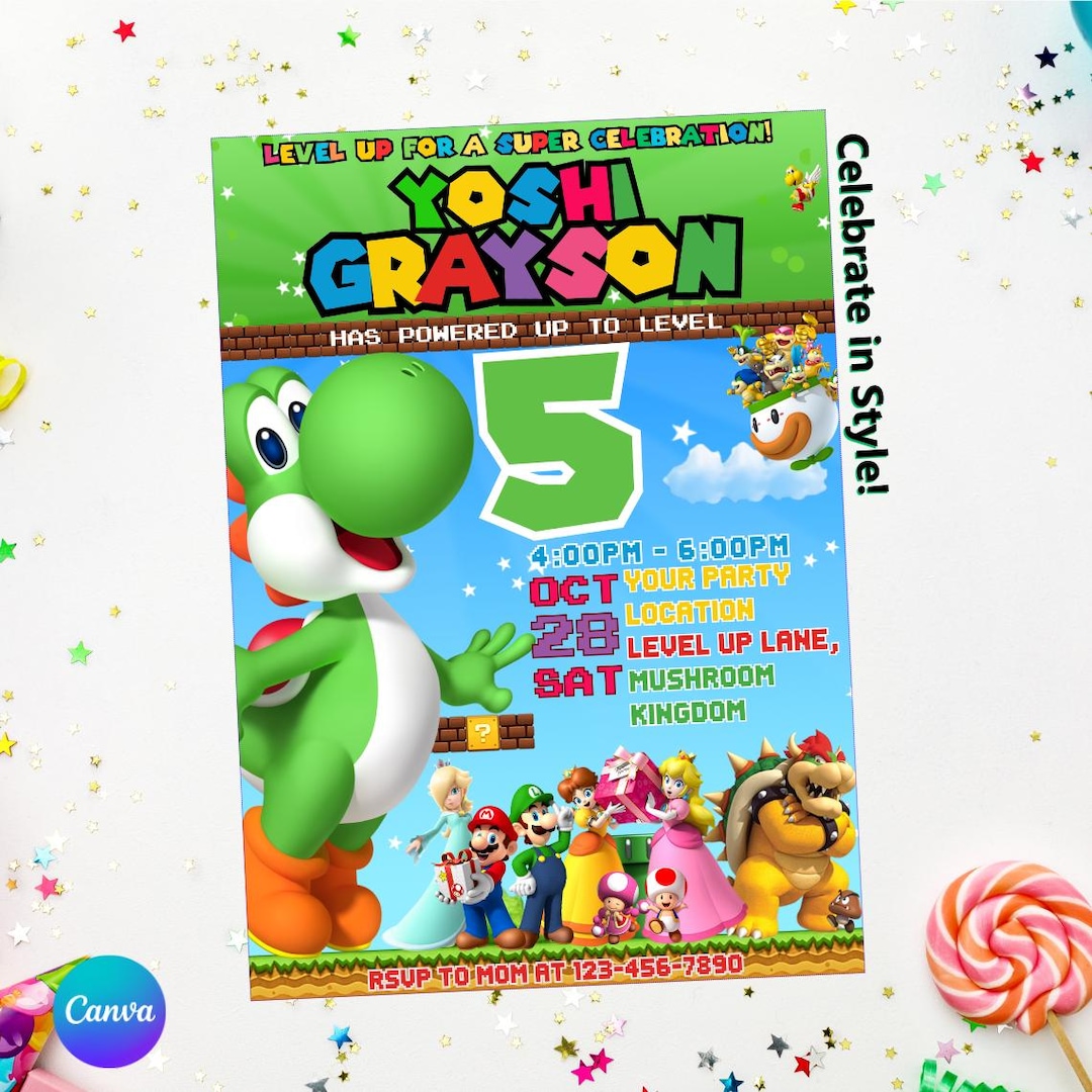 Yoshi Birthday Invitation Easy Editable Instant Download Digital ...