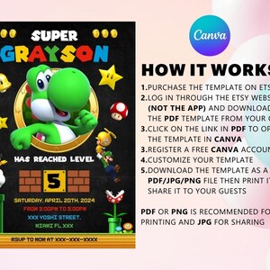 Yoshi Birthday Invitation Easy Editable Instant Download Digital ...