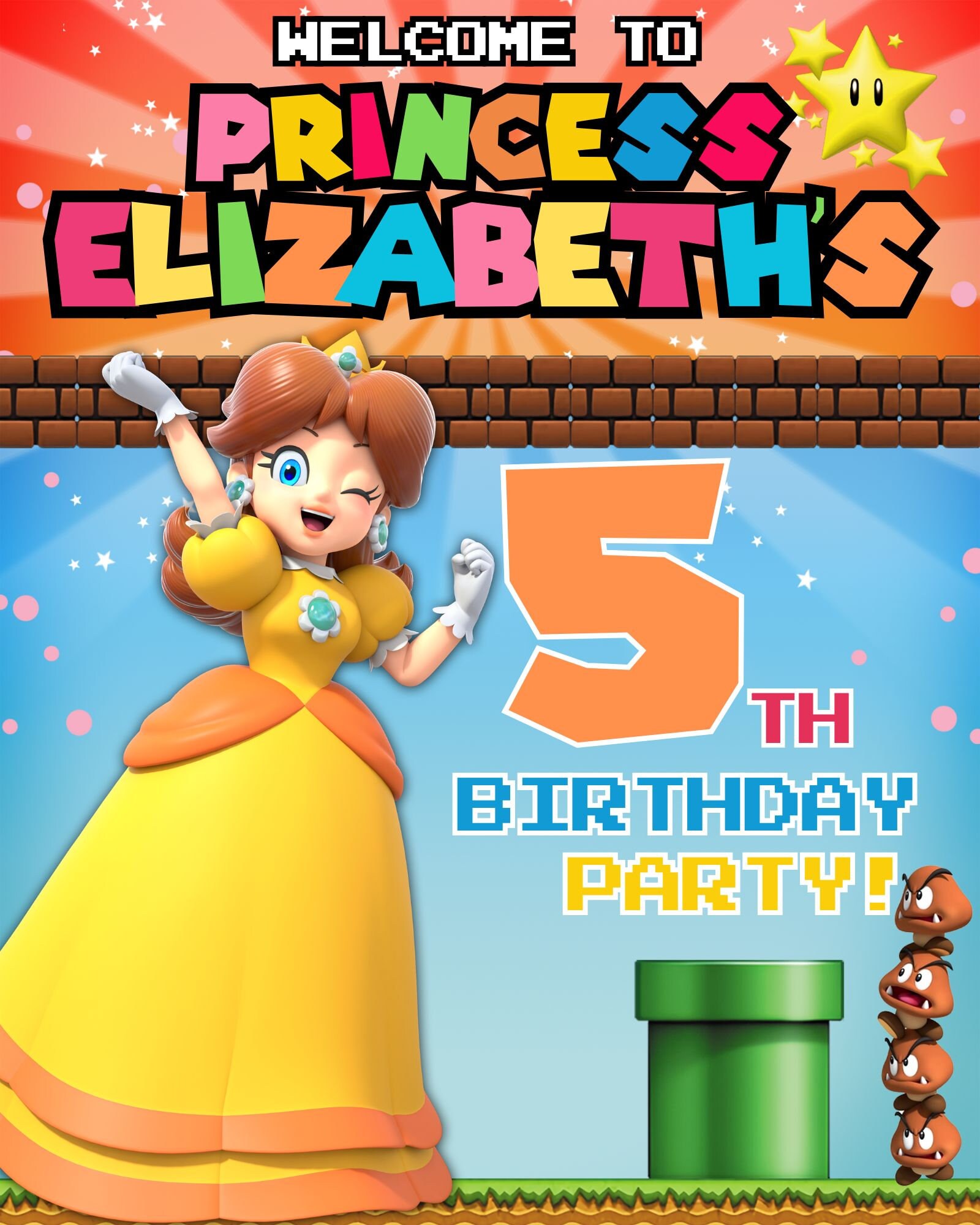 Princess Daisy Birthday Door Banner Welcome Sign Easy Editable Instant ...