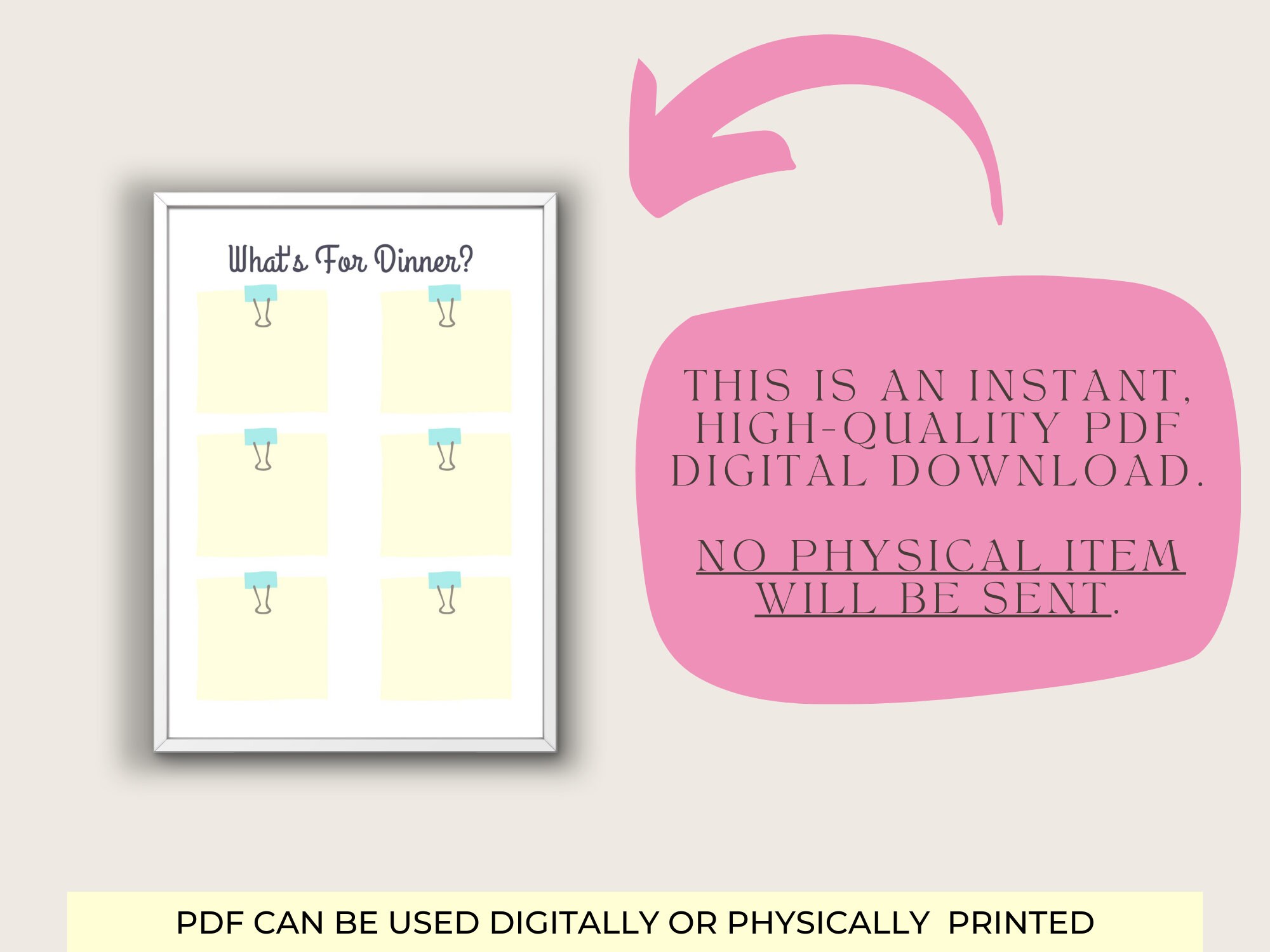 What's for Dinner Printable Family Meal Planner Post-its | Write-on ...