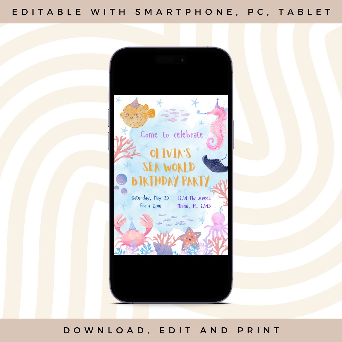 Sea World Birthday Invitation Template, Sea Invitation, Digital ...