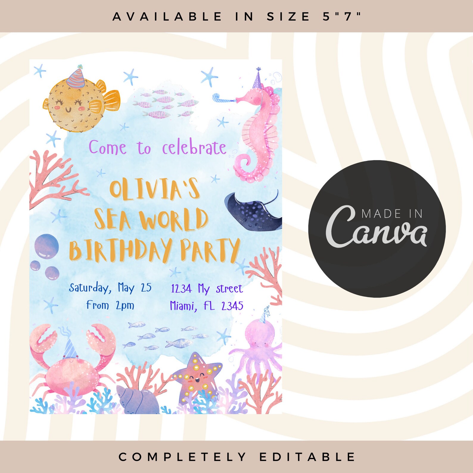 Sea World Birthday Invitation Template, Sea Invitation, Digital ...