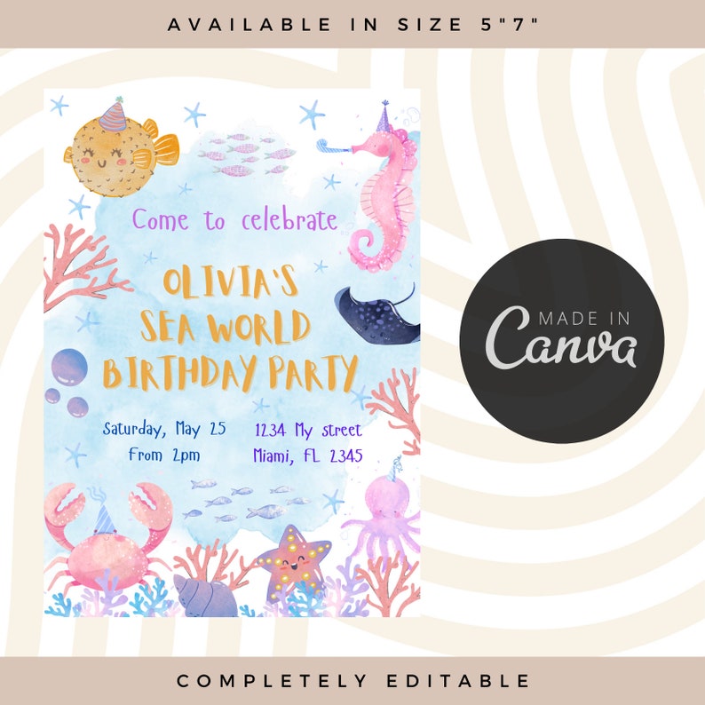 Sea World Birthday Invitation Template, Sea Invitation, Digital ...