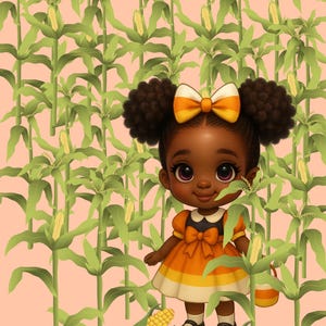 Candy Corn Girl Chibi: Afro Puffs Kawaii Doll (PNG Digital Download) - Etsy