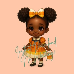 Candy Corn Girl Chibi: Afro Puffs Kawaii Doll (PNG Digital Download) - Etsy
