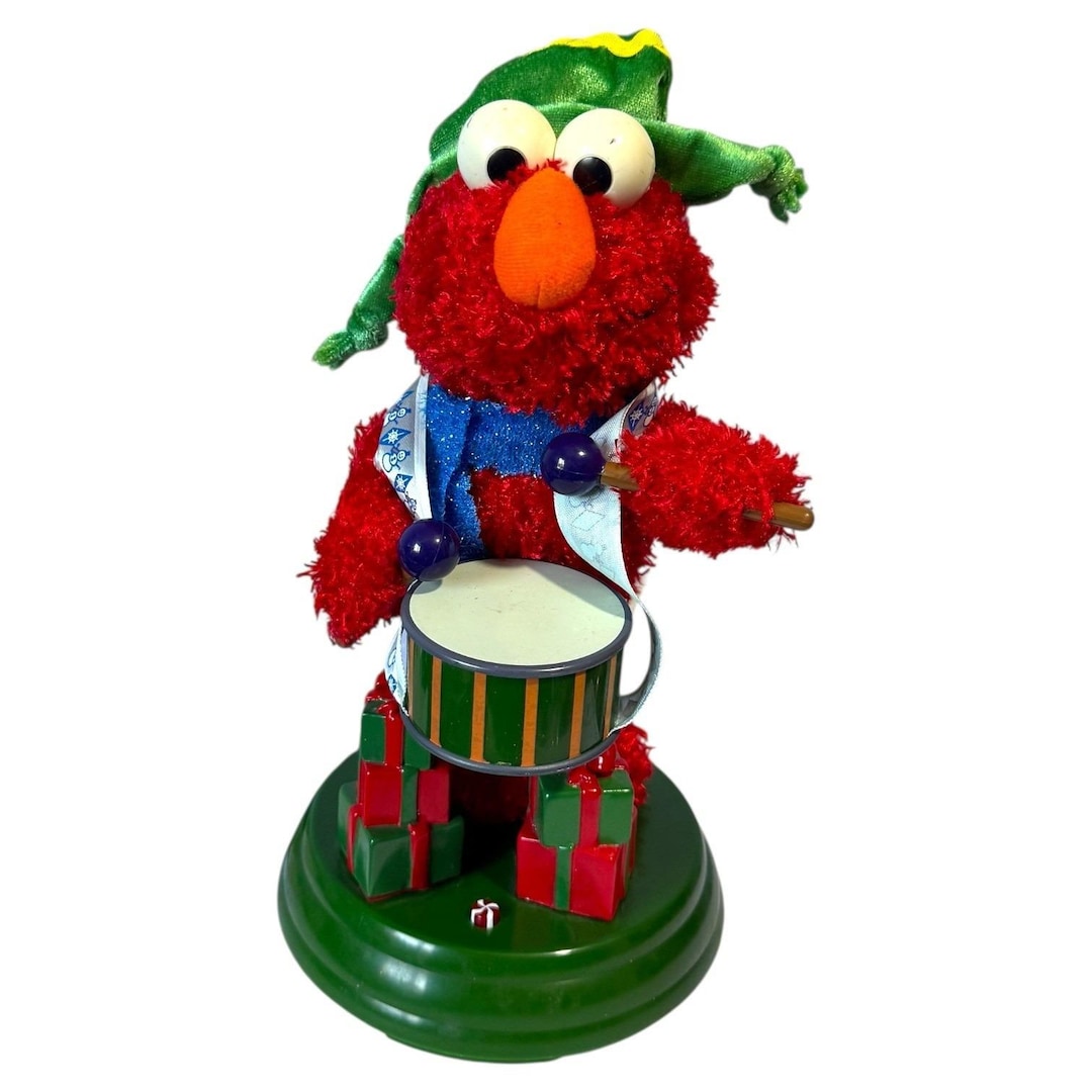Sesame Street Elmo Animated Christmas Drummer Drum Holiday Decor Figure ...