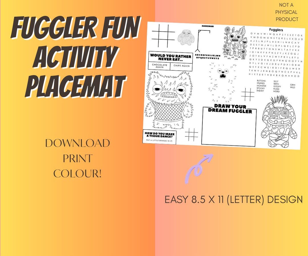 Fugglers Activity Mat - Printable Activity Placemat - Instant Digital ...