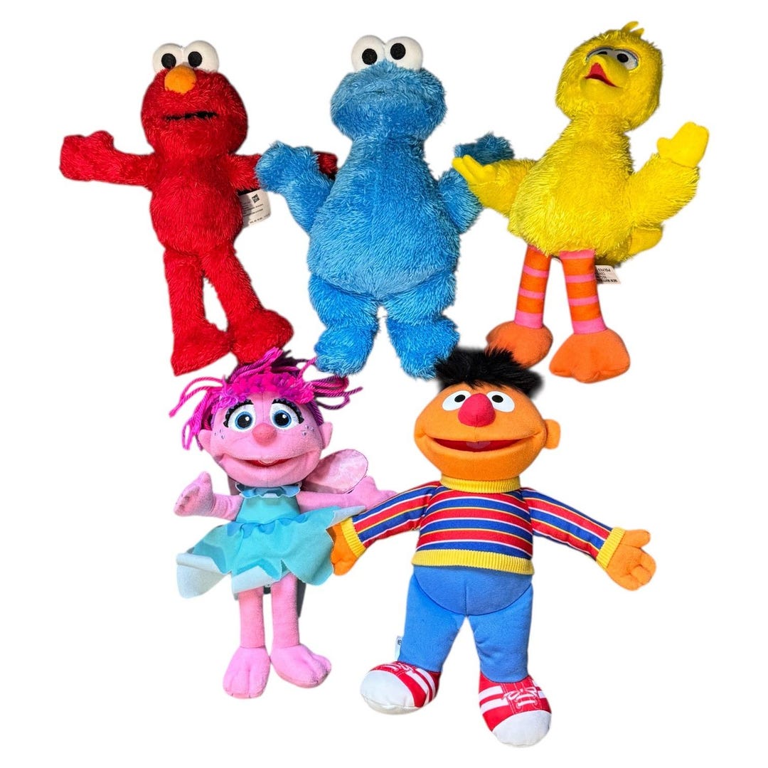 Sesame Street Plush Set of 5 Elmo Cookie Monster Big Bird Ernie & Abby ...