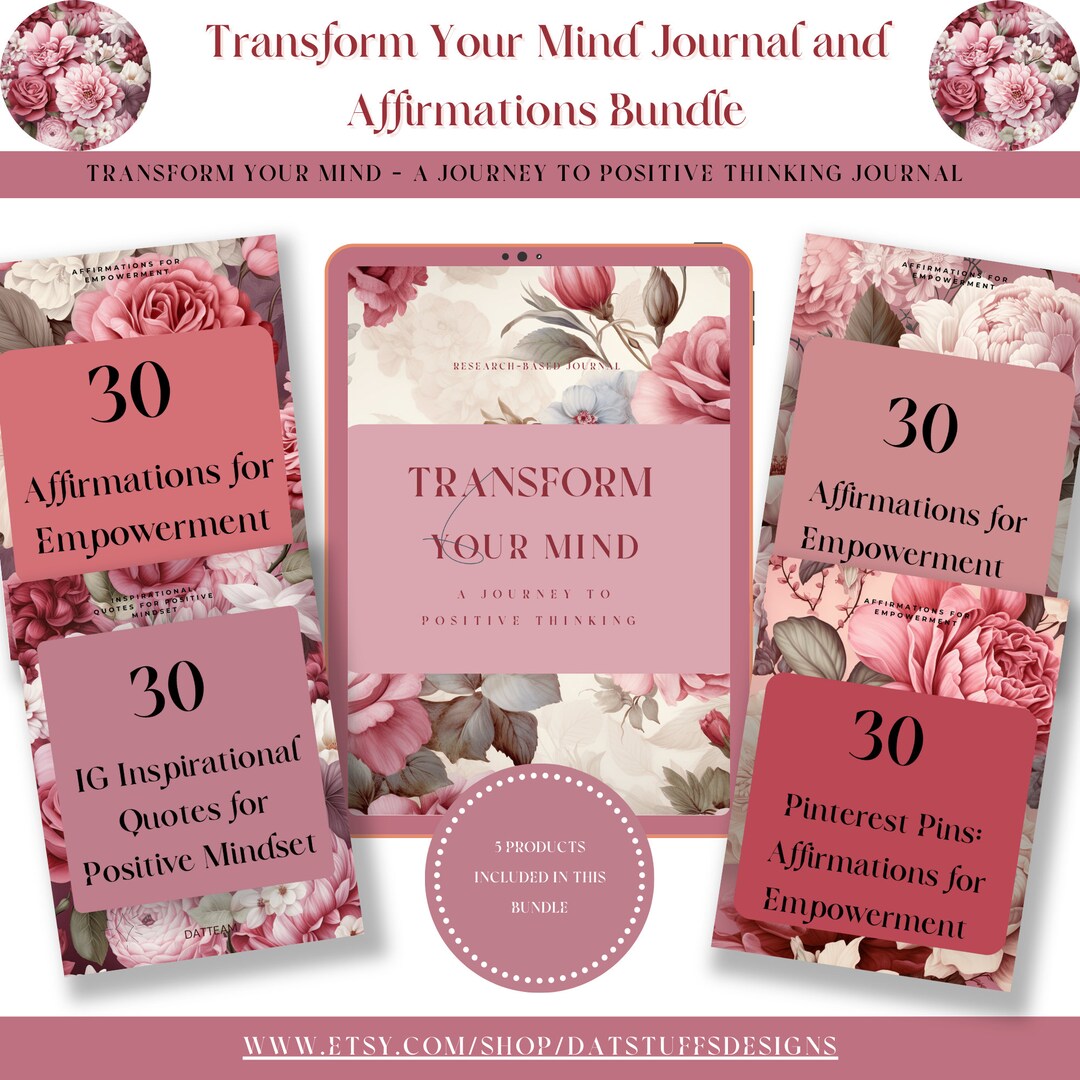 Positive Thinking Journal Bundle: Affirmations, Mood Tracker (digital ...