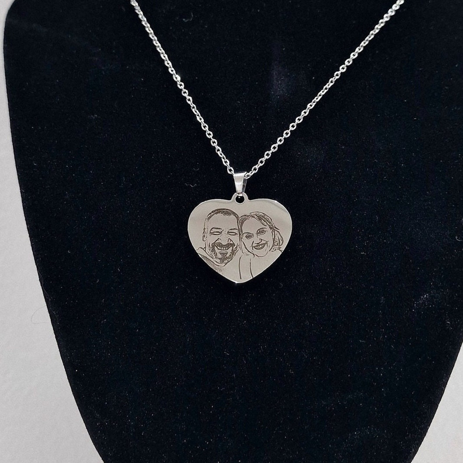 Personalized Heart Pendant Stainless Steel Necklace, Portrait With Real ...