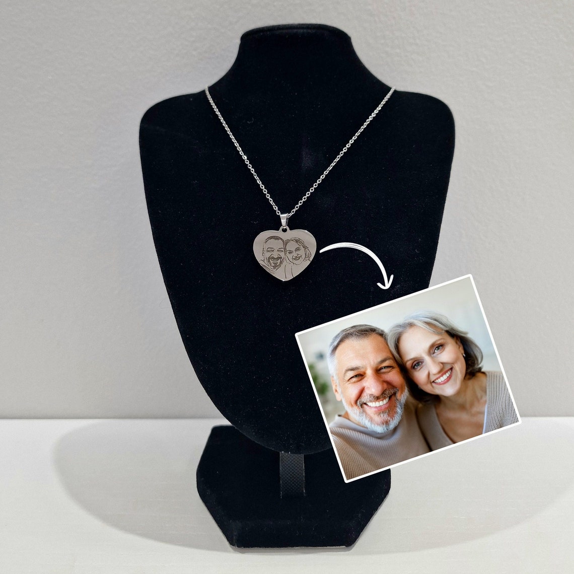Personalized Heart Pendant Stainless Steel Necklace, Portrait With Real ...